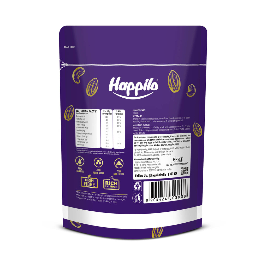 Happilo Premium Fard Dates 500g (Pack of 2), Natural Nutrient Powerhou