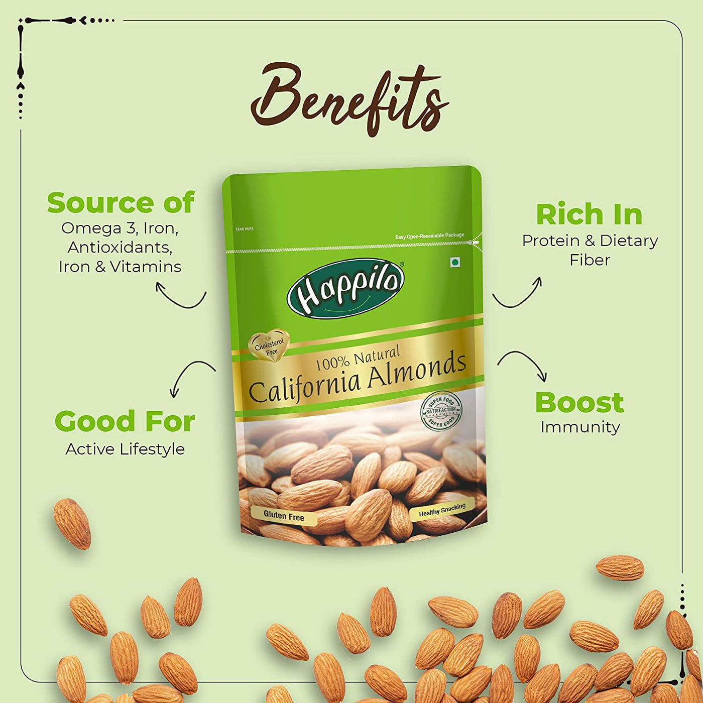 Happilo Premium Dry Fruit Combo 1400g (Almond 500g, Cashews 500g, Pist